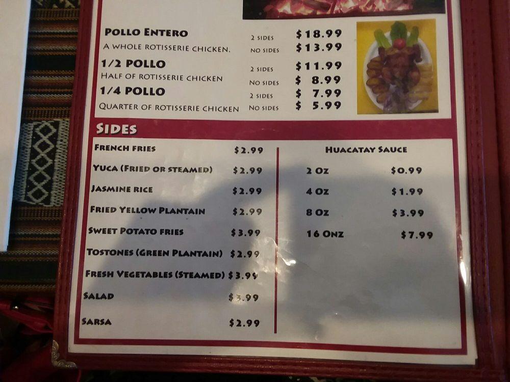Menu at Mi Perú Peruvian Cuisine restaurant, Durham