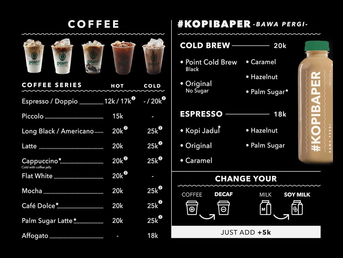 Menu at Point Coffee, Surabaya, Jl. Basuki Rahmat No.88-92