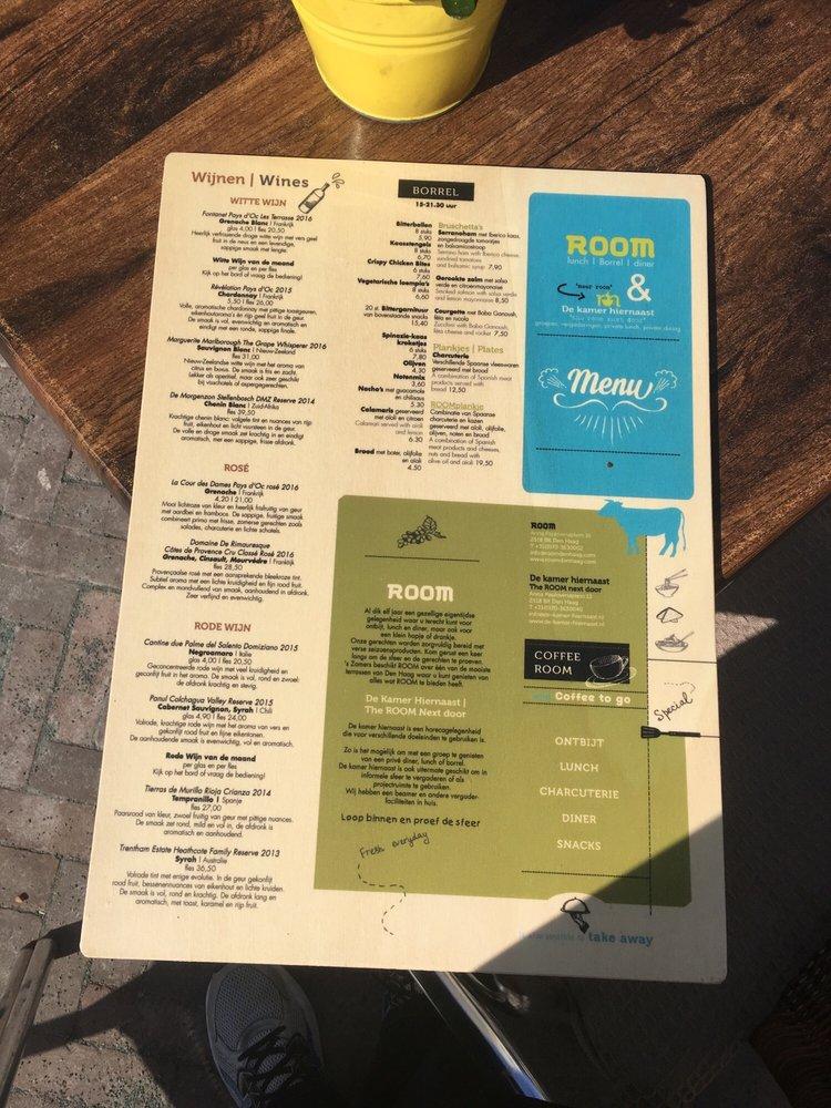 Menu at ROOM, The Hague
