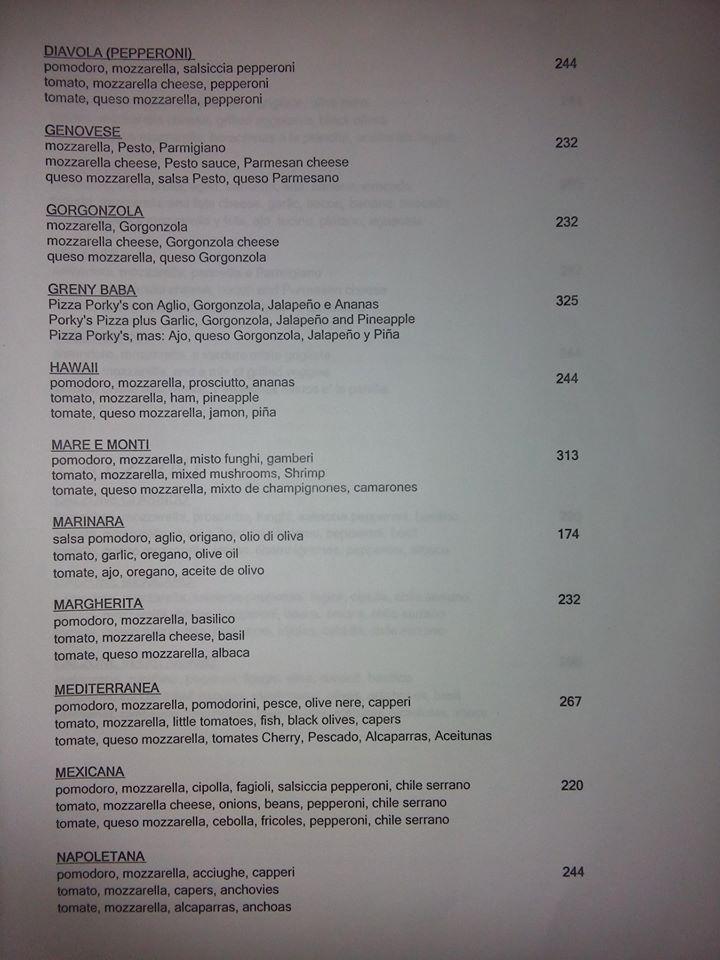 Menu at The Italian Job pizzeria, Cabo San Lucas, Av. del Pescador 7