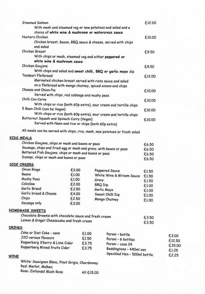 Menu at The Top Brink Inn pub & bar, Todmorden, Brink Top