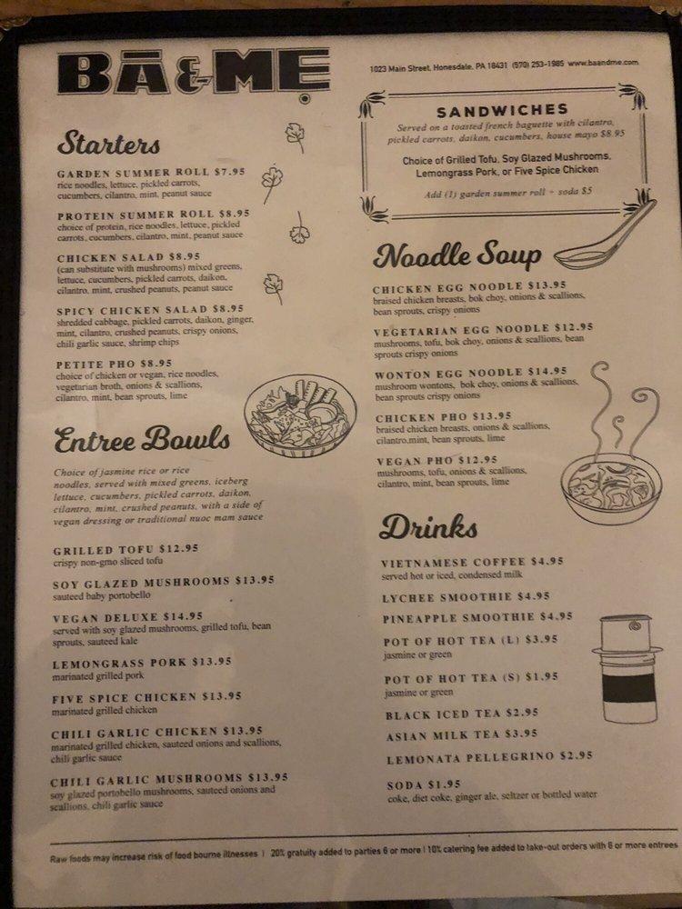 Menu at Bà & Me restaurant, Honesdale, Main St