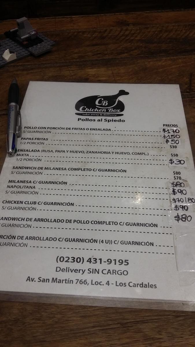 Menu at Chicken Box Pollos Al Spiedo restaurant, Los Cardales