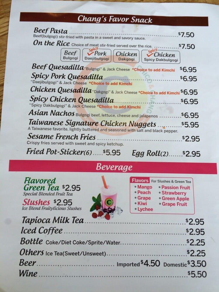 Menu at Chico & Chang restaurant, Macon