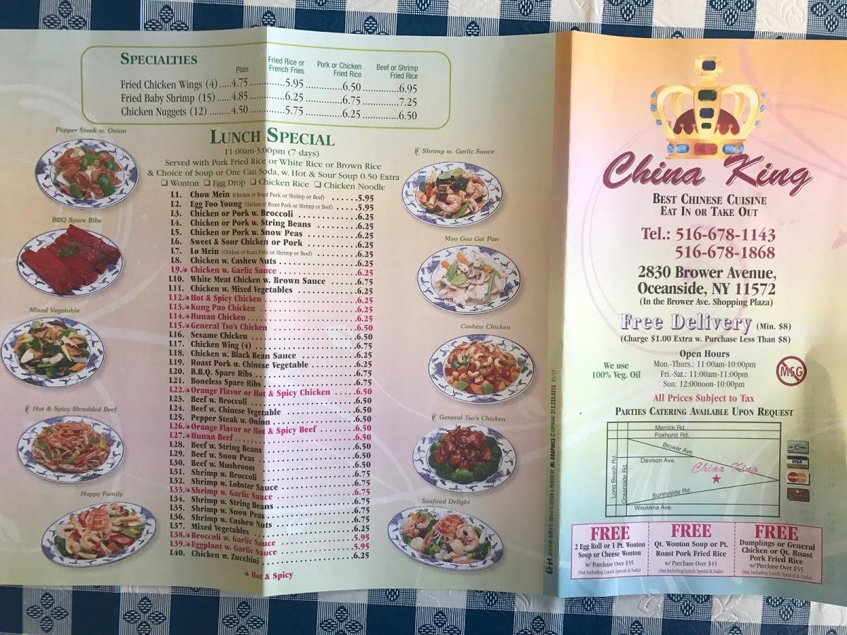 Menu at China King restaurant, Oceanside, Brower Ave