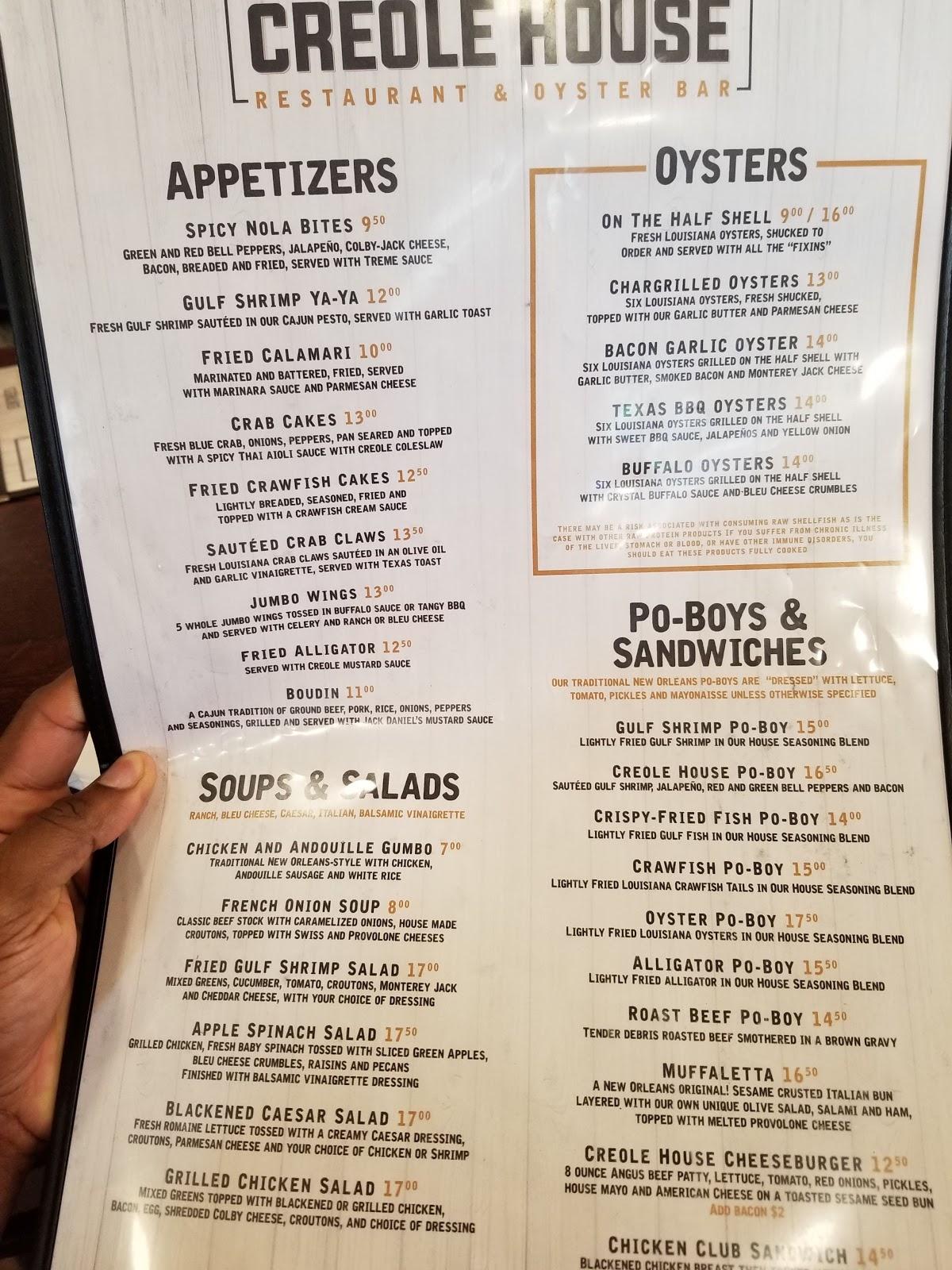 Menu at Creole House Restaurant & Oyster Bar, New Orleans