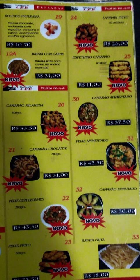 Menu at Dragon Lee restaurant, Curitiba, R. Prof. Joao Soares Barcelos