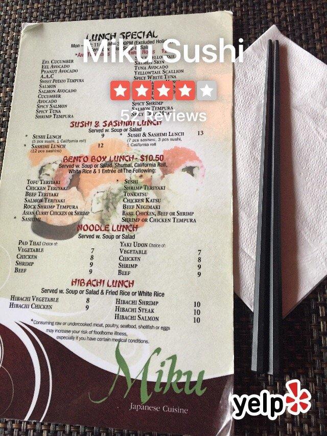 Carta de Miku Sushi Restaurant, Barrington