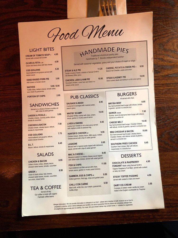 Menu at Princess Louise pub & bar, London