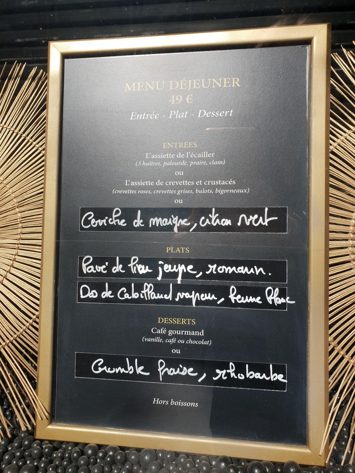 Menu au Prunier restaurant, Paris, 16 Avenue Victor Hugo