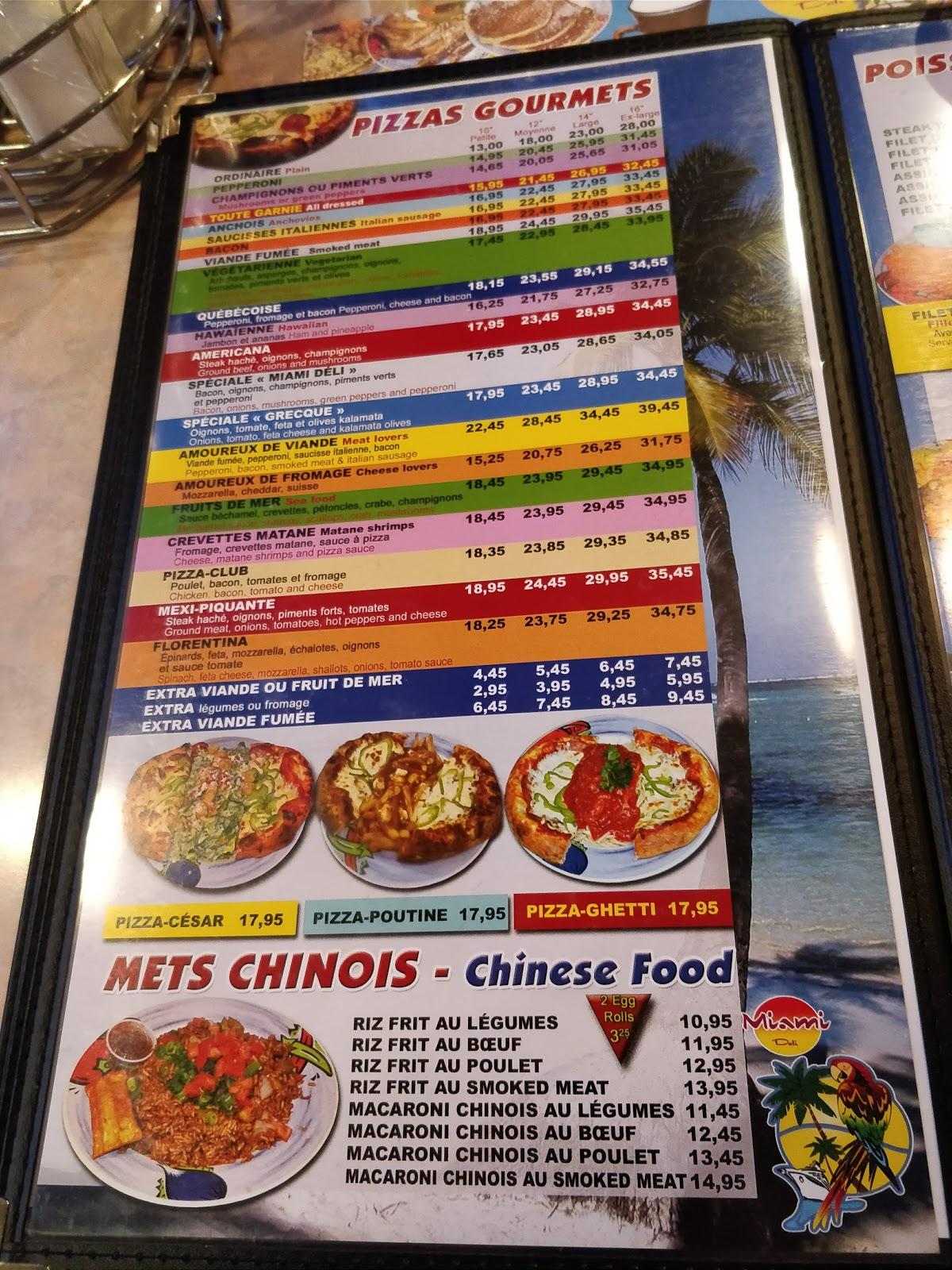 Menu au Restaurant Miami Déli, Montréal