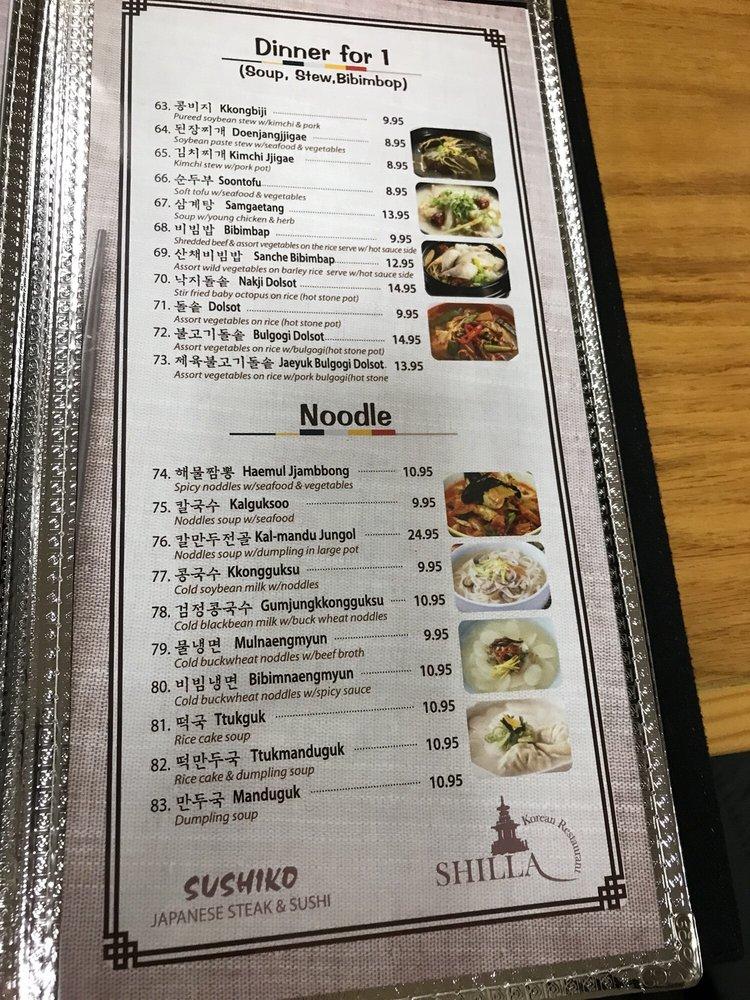 Menu at SHILLA Korean Restaurant, Montgomery, Carmichael Rd