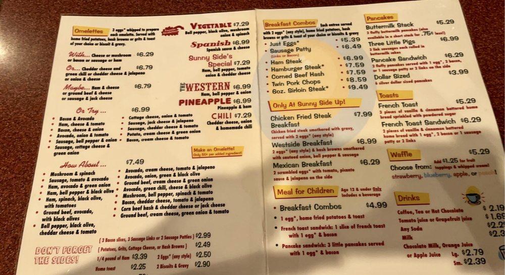 Menu at Sunny Side Up restaurant, Shawnee