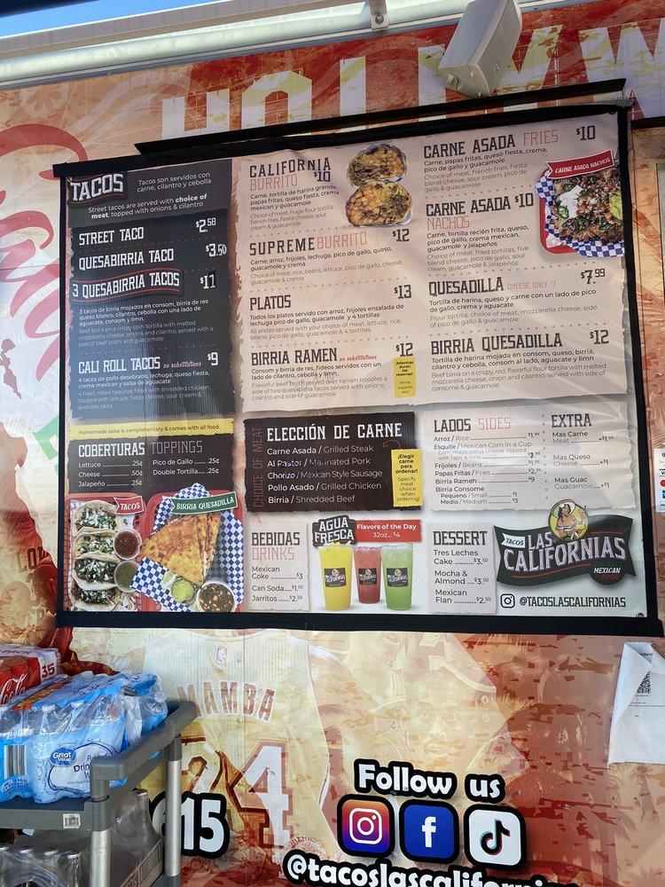 Menu at Tacos Las Californias restaurant, Tampa, N Armenia Ave