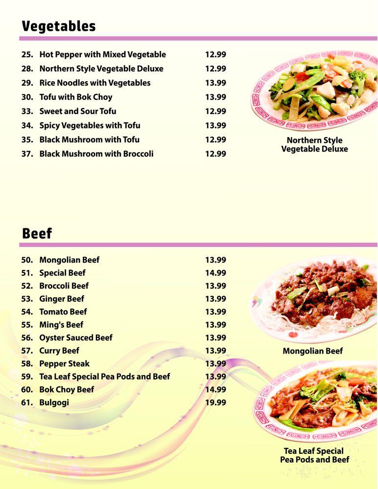 Menu at Tea Leaf 2 restaurant, Lacey