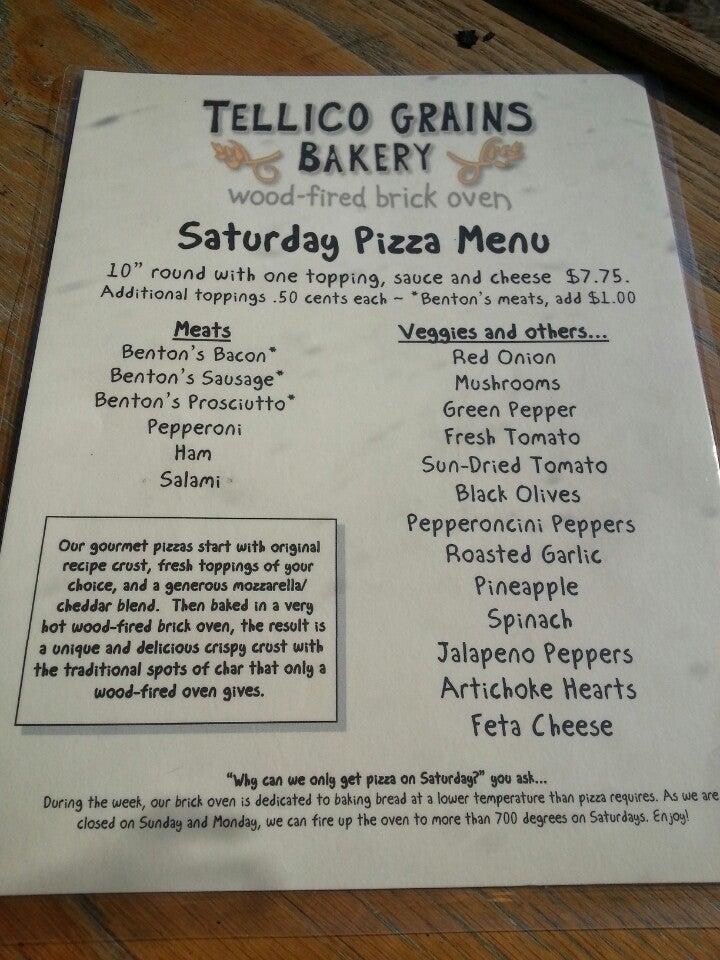 Menu at Tellico Grains Bakery, Tellico Plains