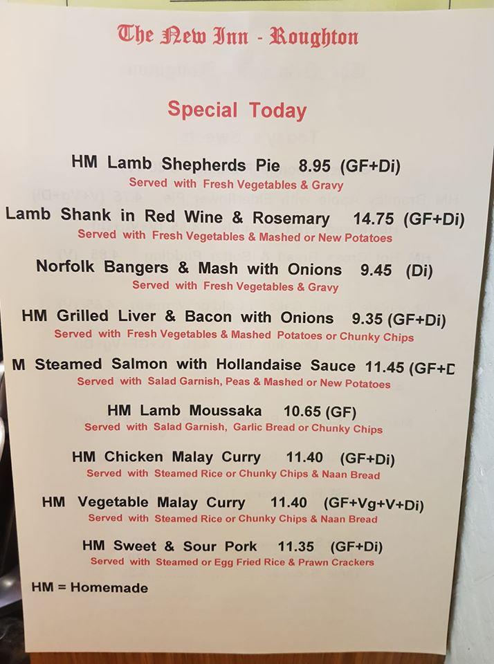 Menu at New Inn pub & bar, Roughton