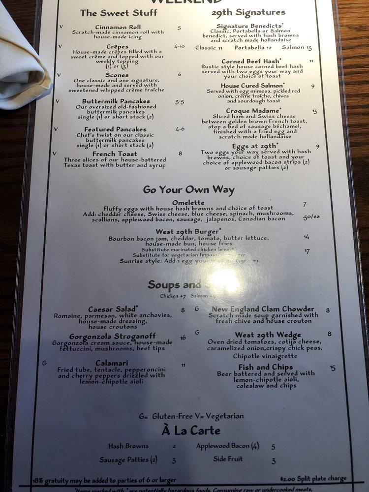 Menu at West 29th Restaurant & Bar, Wheat Ridge