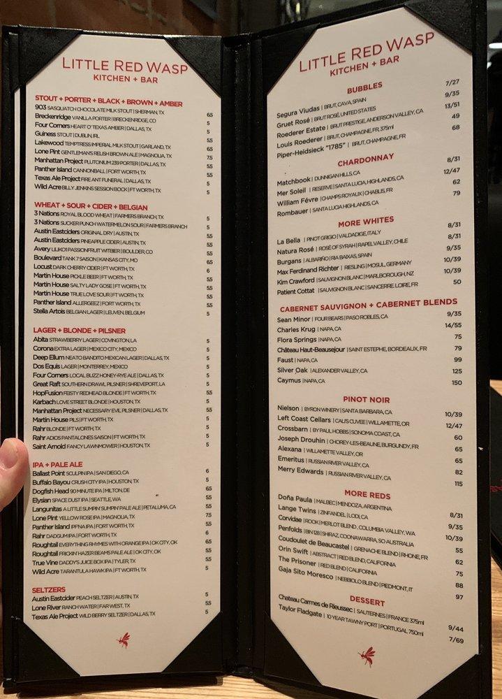 Menu at Little Red Wasp restaurant, Fort Worth