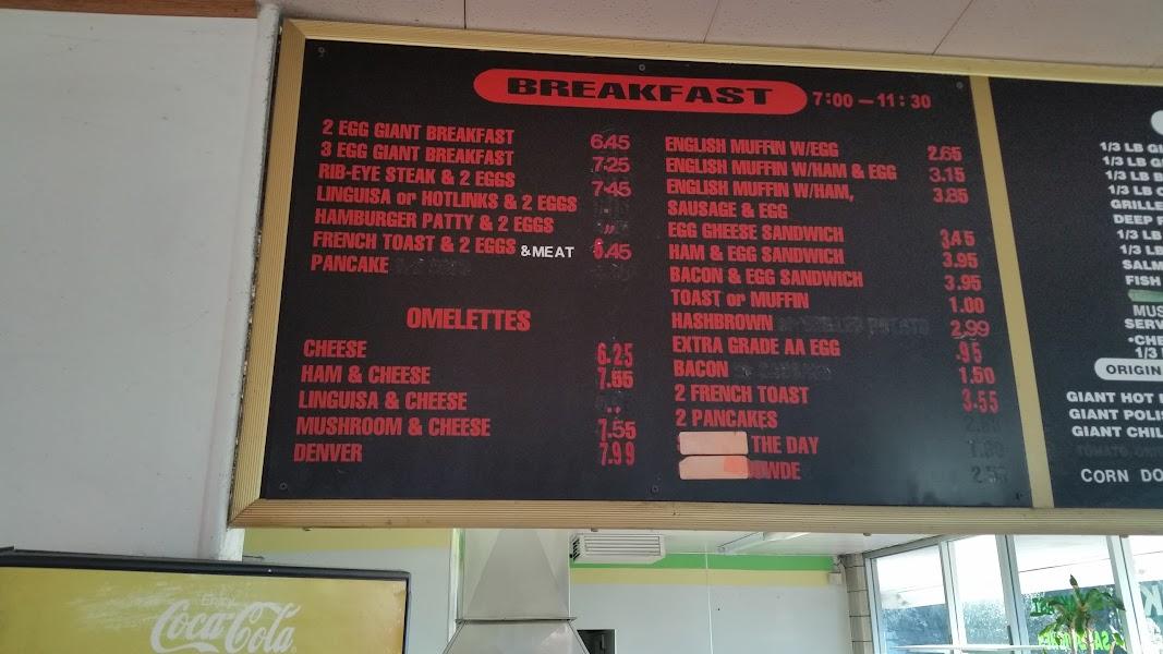 Menu at Original Giant Burger restaurant, San Leandro, 750 Doolittle Dr