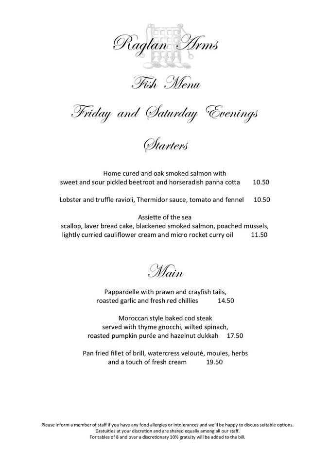 Menu at Raglan Arms pub & bar, Llandenny, Main Street