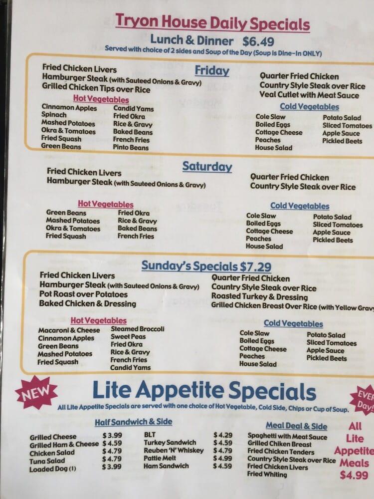 Menu at Tryon House Restaurant, Charlotte, 130 Eastway Dr