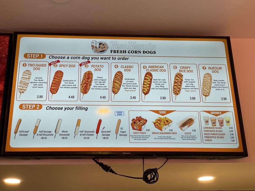 Menu at Two Hands Seoul Corn Dog Convoy restaurant, San Diego