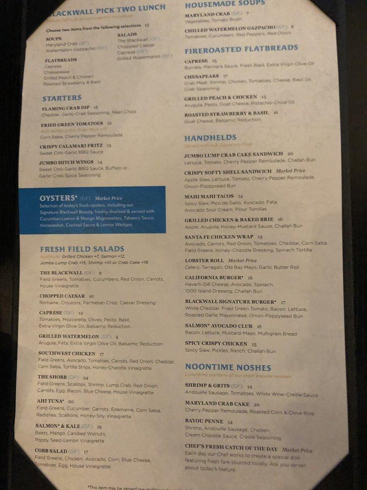 Menu at Blackwall Hitch Restaurant, Baltimore