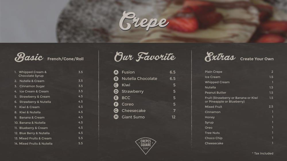 Menu at Cafe Crepes Square, Suwanee