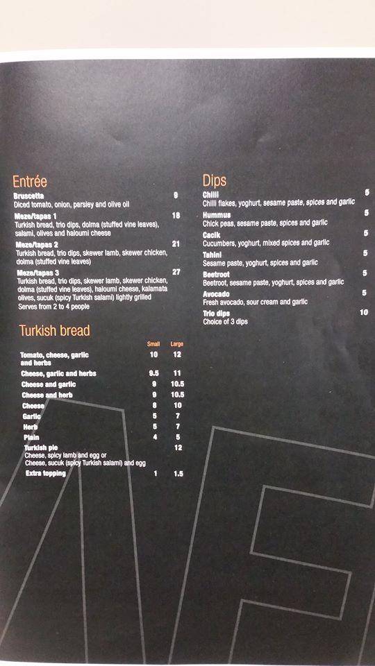 Menu at Cafizza restaurant, Geelong