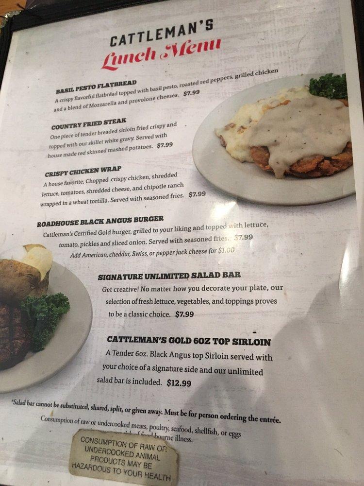 Menu at Cattleman's Roadhouse steakhouse, Shelbyville, 221 Breighton Cir