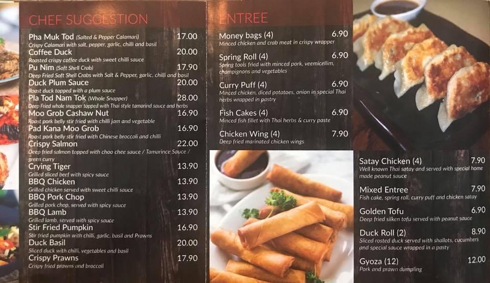Menu at Chili Man Thai restaurant, Oatley