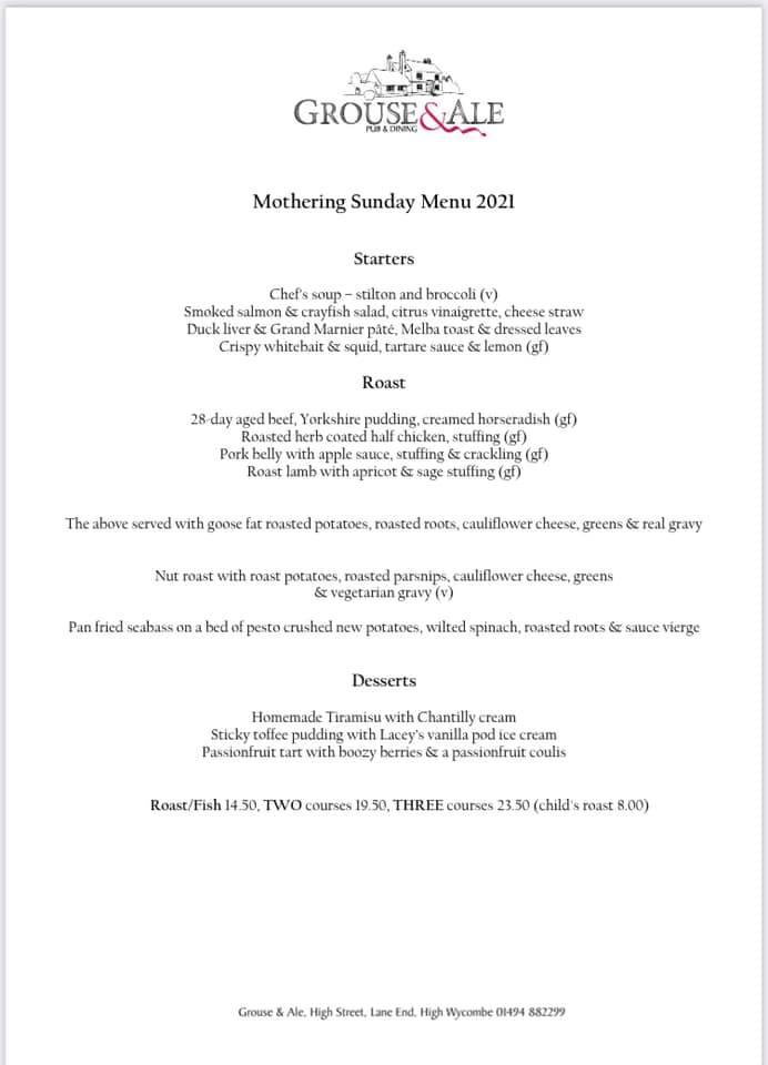 Menu at Grouse & Ale pub & bar, High Wycombe