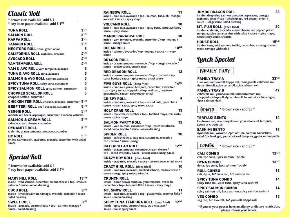 Menu au Iron Bowl restaurant, Port Coquitlam