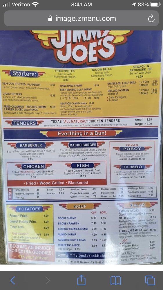 Menu at Jimmy Joes Texas Kitchen pub & bar, Lake Jackson