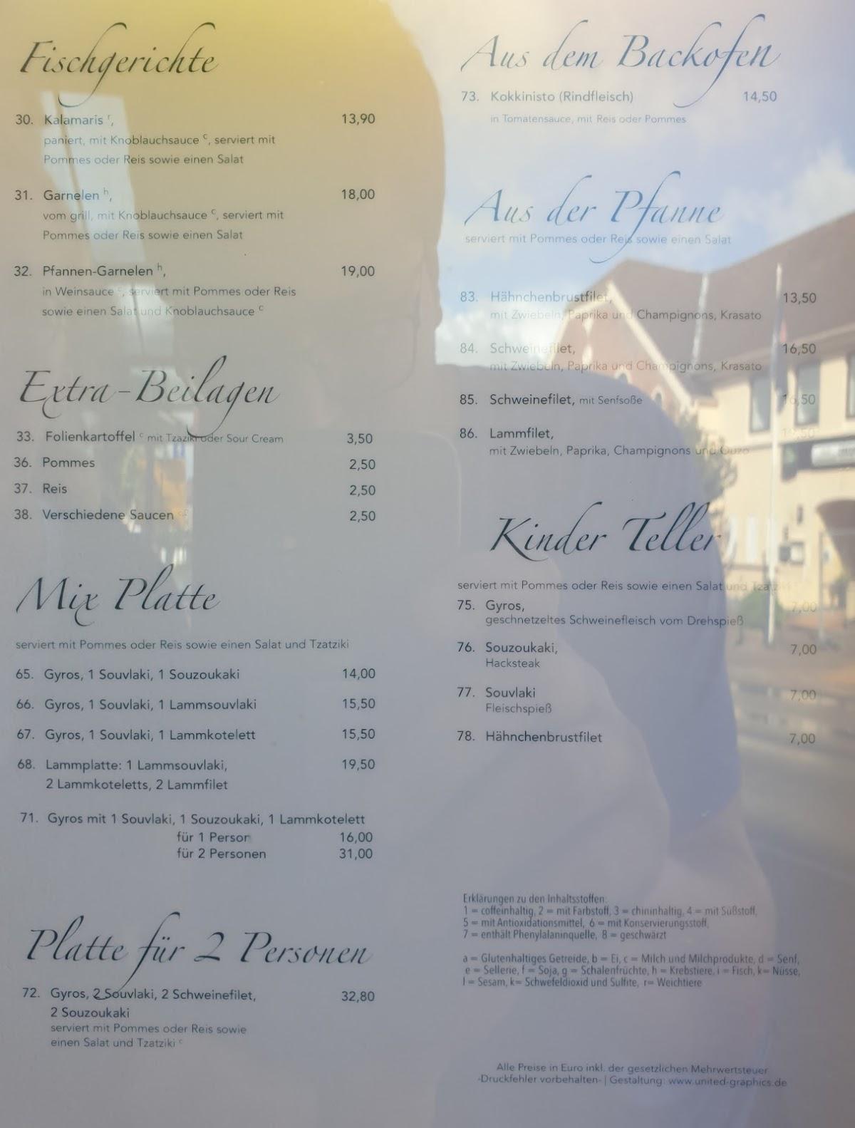 Menu at Meteora restaurant, Hanerau-Hademarschen