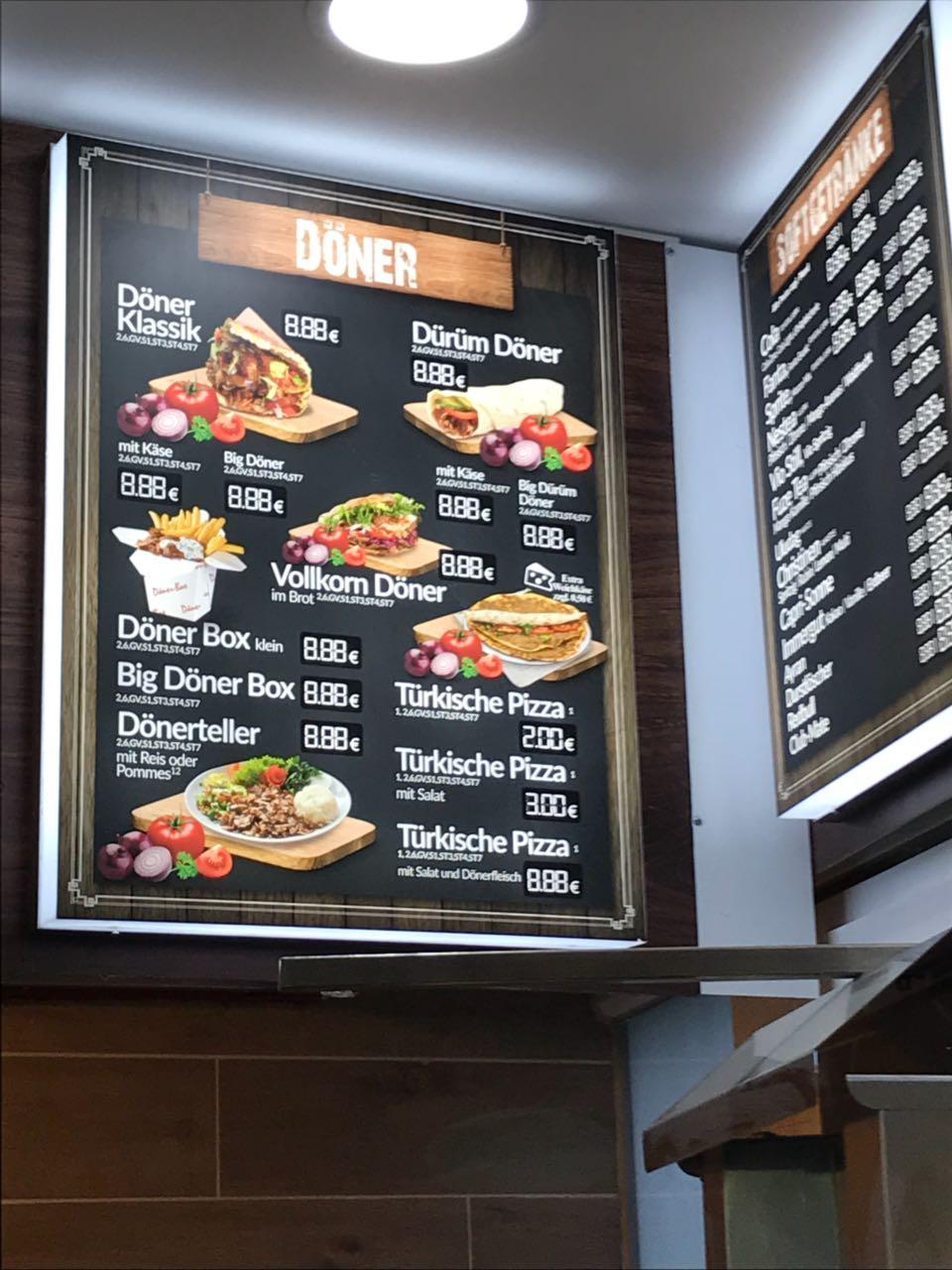 Menu at Midtown Imbiss restaurant, Berlin