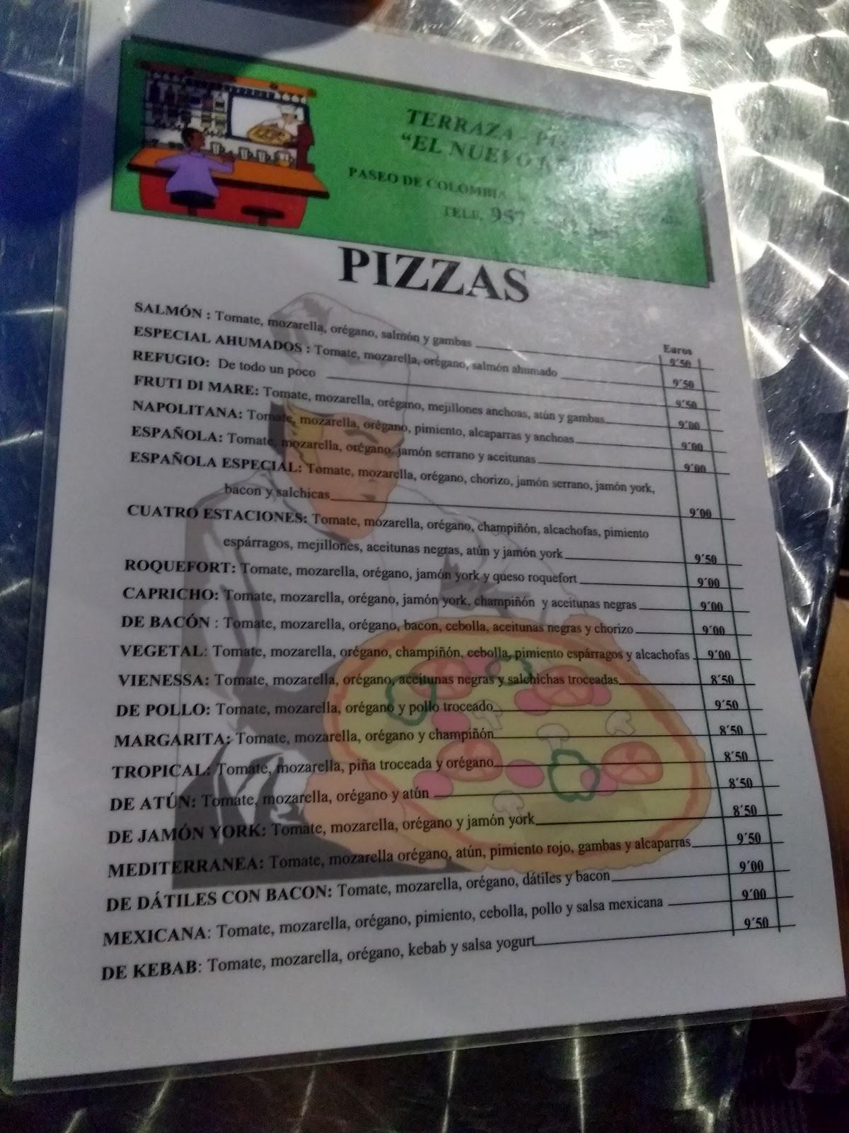 Menu at Pizzería El Refugio, Priego de Córdoba