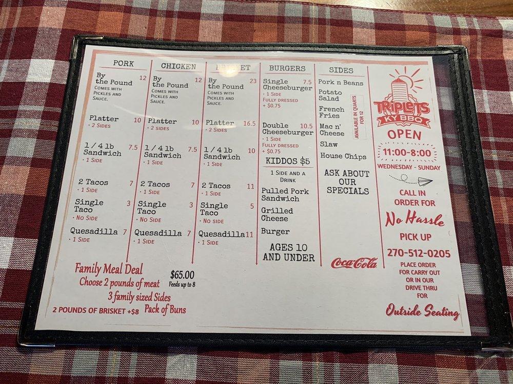 Menu at Triplets BBQ, Cadiz