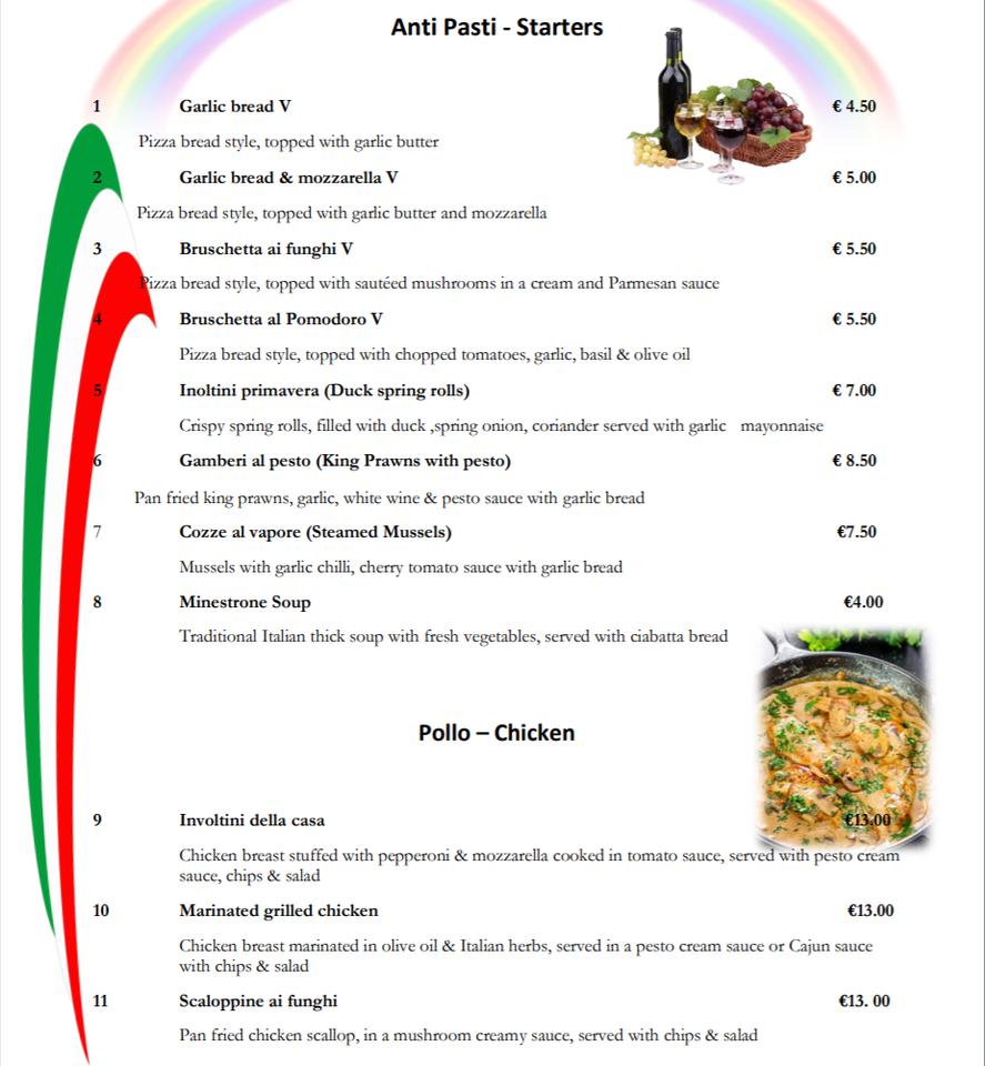 Menu at Da Roberta's Ristorante & Pizzeria, Galway