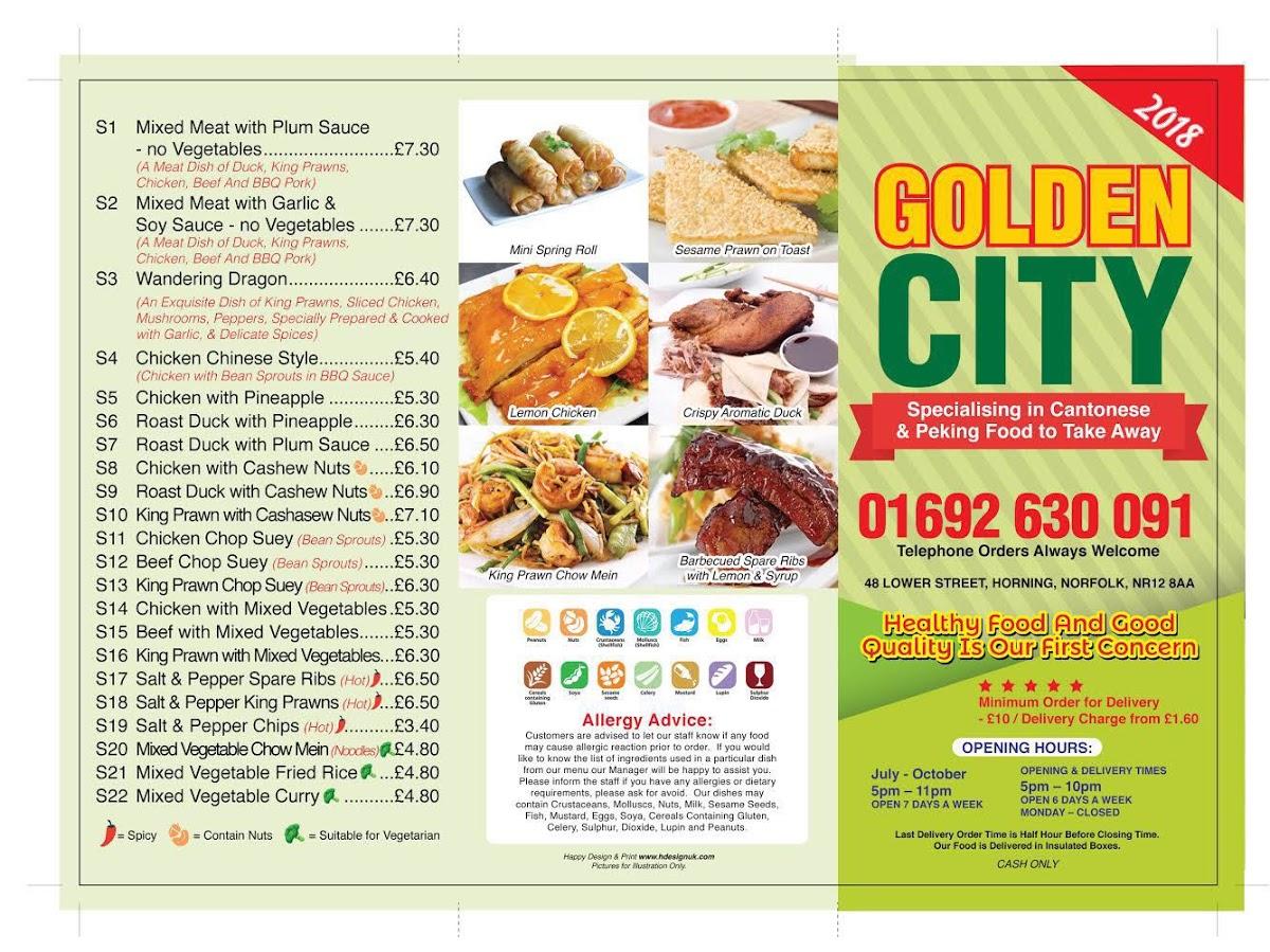 Menu at Golden City restaurant, Horning