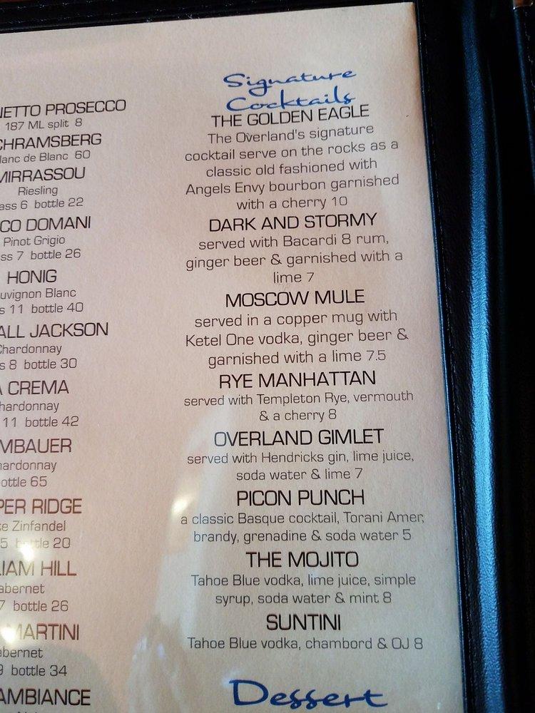Menu at Overland Restaurant & Pub, Gardnerville, U.S. Hwy 395 N
