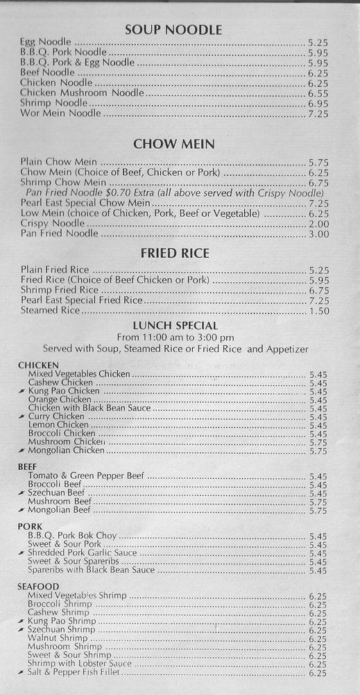 Menu at Pearl East Chinese Restaurant, Santa Maria