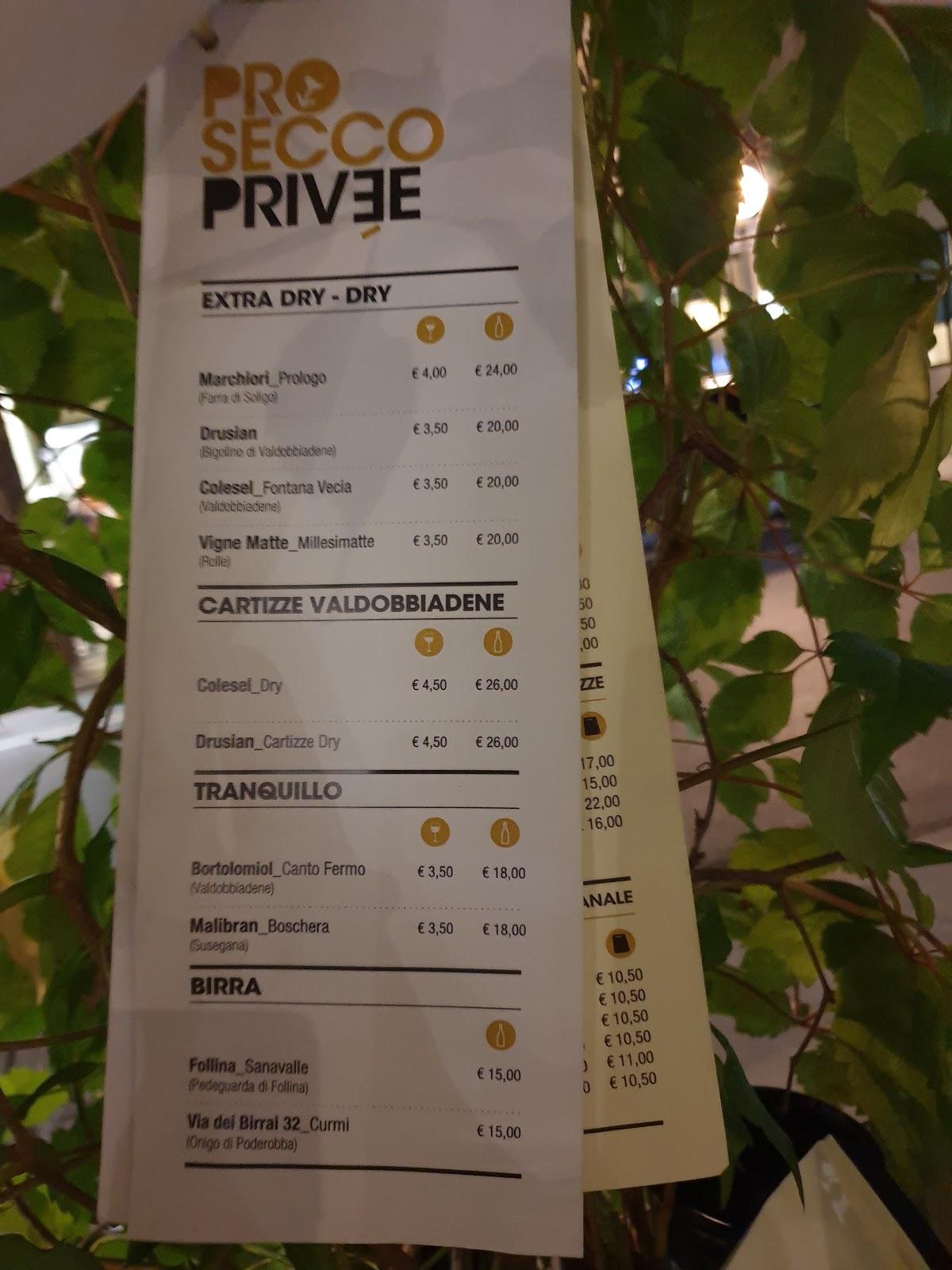 Speisekarte von Prosecco Privée pub & Bar, Lignano Sabbiadoro