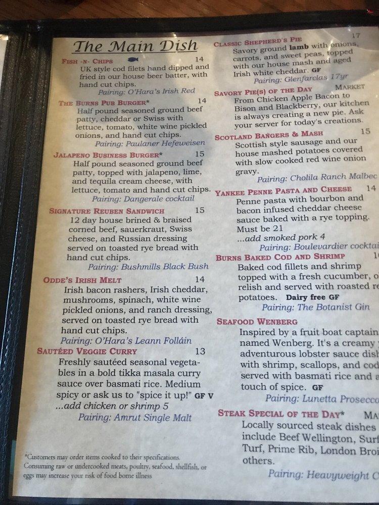 Menu at The Burns Pub & Restaurant, Broomfield
