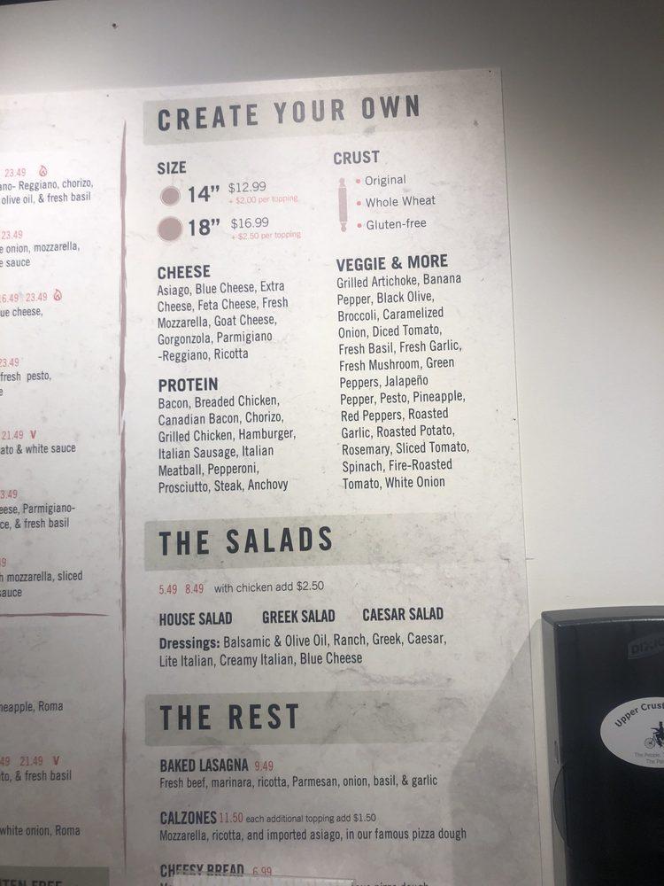 Menu at Upper Crust Pizzeria, Cambridge