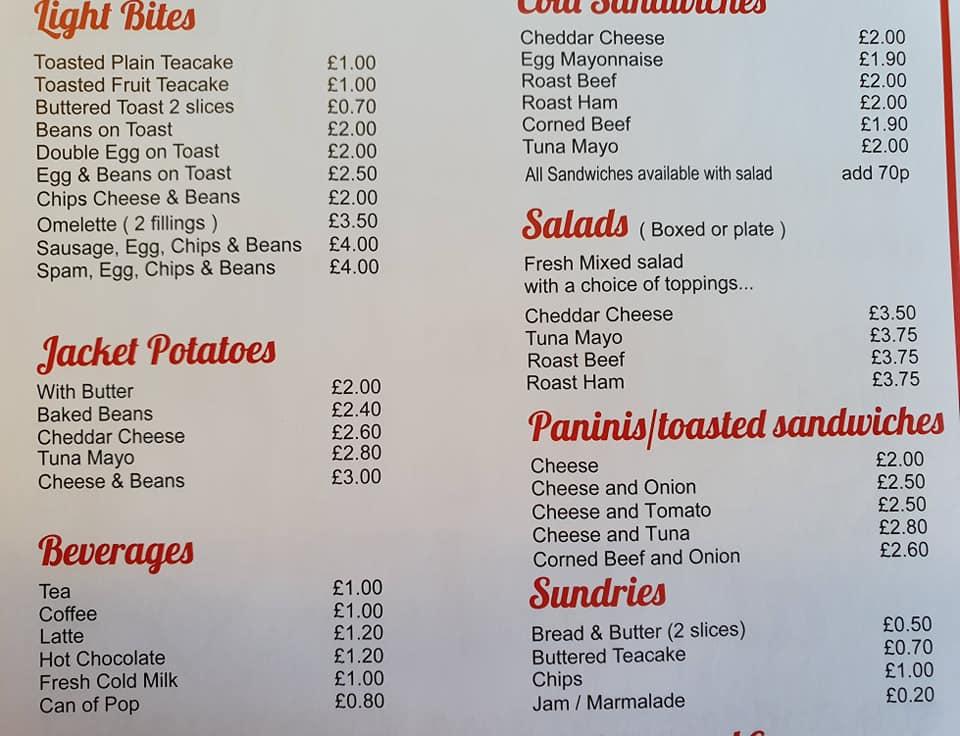Menu at cafe route 609, Bradford
