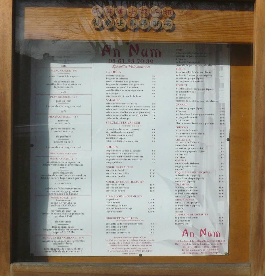 Menu at An Nam Restaurant Vietnamien Revel, Revel, 46 Bd de la République