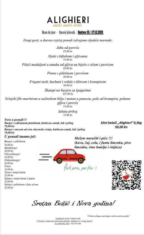 Menu at Bistro Alighieri restaurant, Pula