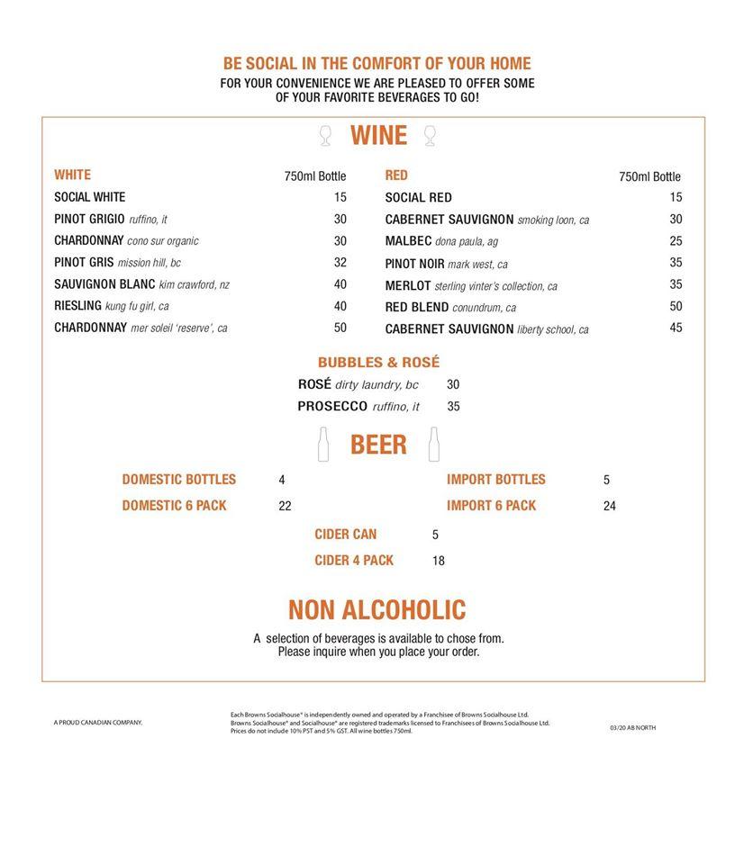 Menu at Browns Socialhouse Westgate pub & bar, Grande Prairie